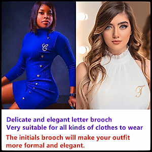 HAFILO 2 pack initial letter brooch pin for women girl 26 letters A-Z fashion brooches collar pins Gold silver (2PCS-E)