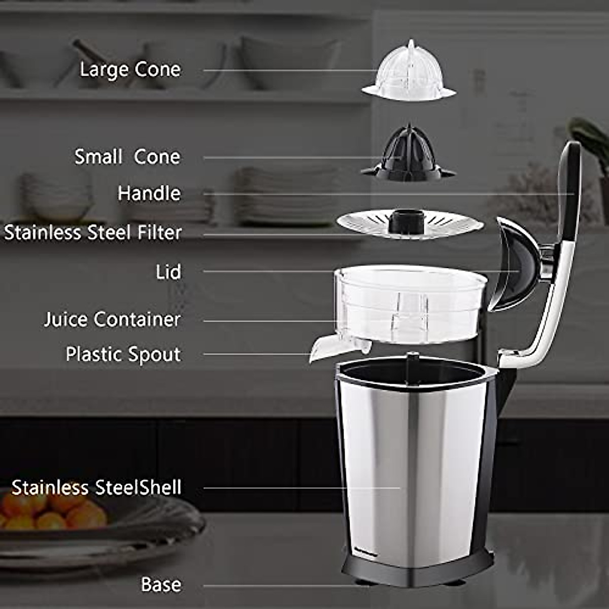 Homeleader Electric Citrus Juicer - Powerful Electric Orange Juicer, Lemon Squeezer with Two Cones, Powerful Motor for Grapefruits, Orange and Lemon, Black