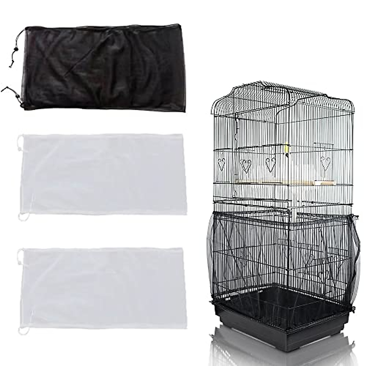 SYOOY 3 Pieces Birdcage Seed Catcher Bird Cage Cover Nylon Mesh Net Skirt Guard for Parrot Parakeet Macaw African Round Square Cage Adjustable Durable Breathable Washable Material