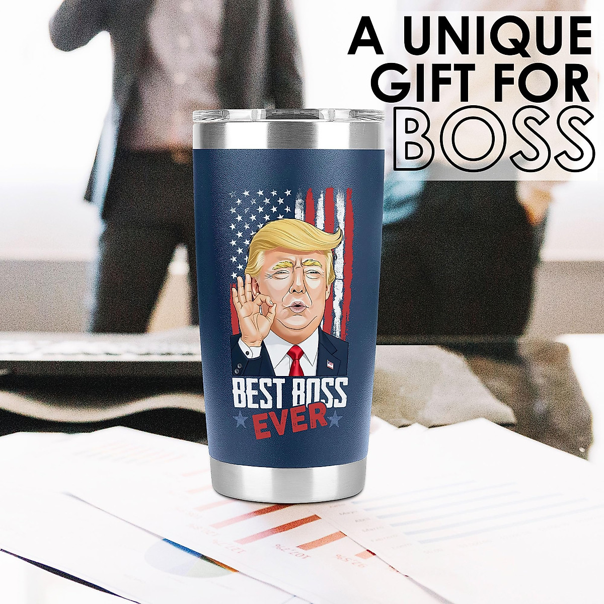 Tinasona Navy Blue Best Boss Ever Gifts for Men Women You’re A Great Boss Tumbler 20 Oz Cup Birthday Christmas Mother Father Day Gifts for Bosses Day Funny Coffee Mug Cup