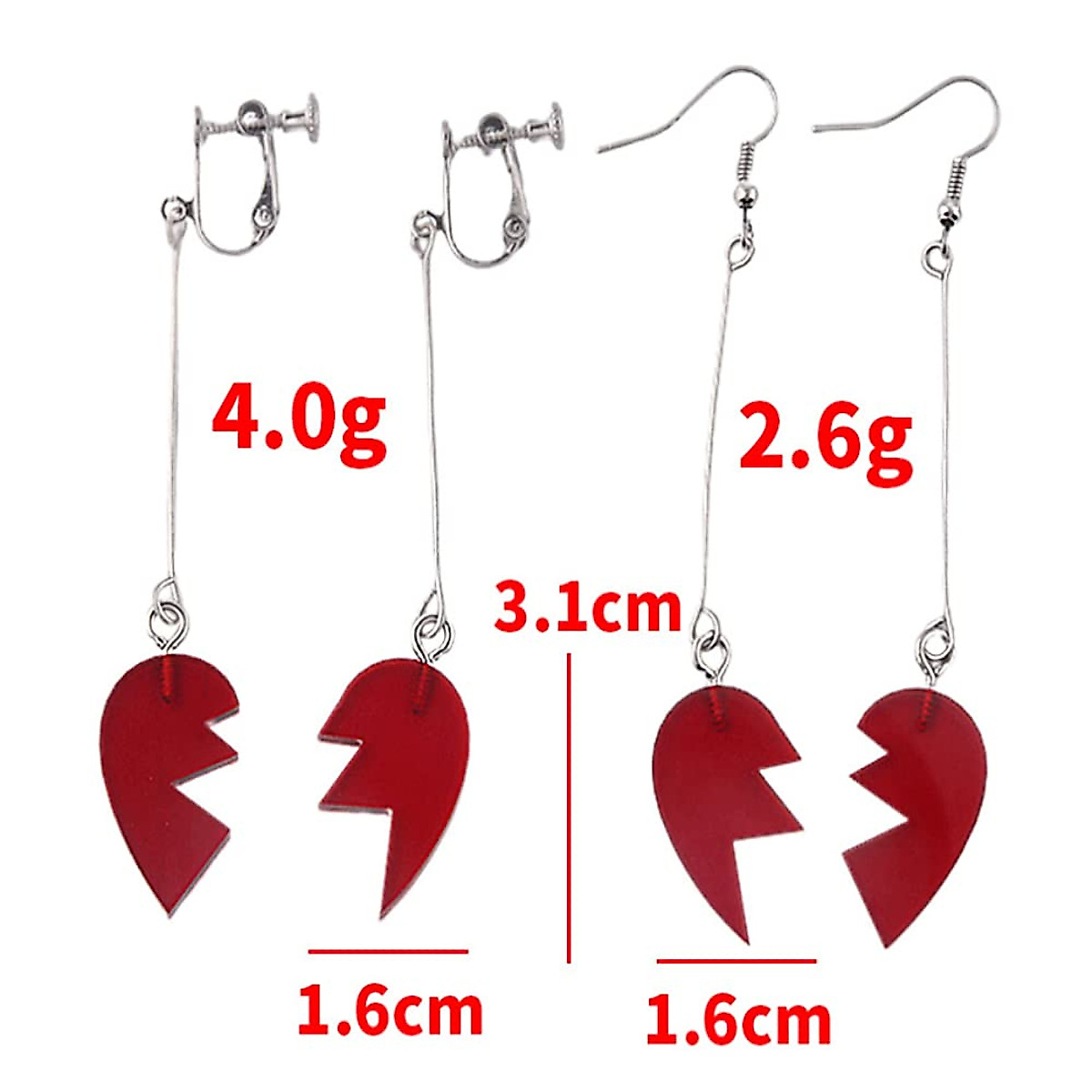 tenghong2021 Heart Drop Dangle Earring Valentine's Day Ear Clip Cosplay Jewelry Red Accessories for Fans Halloween Adventure Red Costume Accessory Bizarre Earrings -Earrings