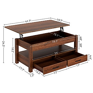 Rolanstar Coffee Table, Lift Top Coffee Table with Drawers and Hidden Compartment, Retro Central Table with Wooden Lift Tabletop, for Living Room,Espresso