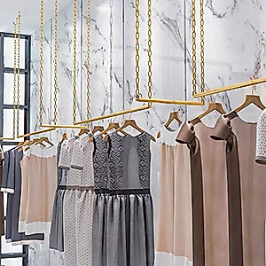 Ethemiable 2 Pcs Creative Adjustable Height Clothing Storage Chain Garment Rack, Wedding Dress Hanging Rack, Boutique Clothes Store Display Shelf, Bathroom Organization Towel Rack (Gold, 36" L)