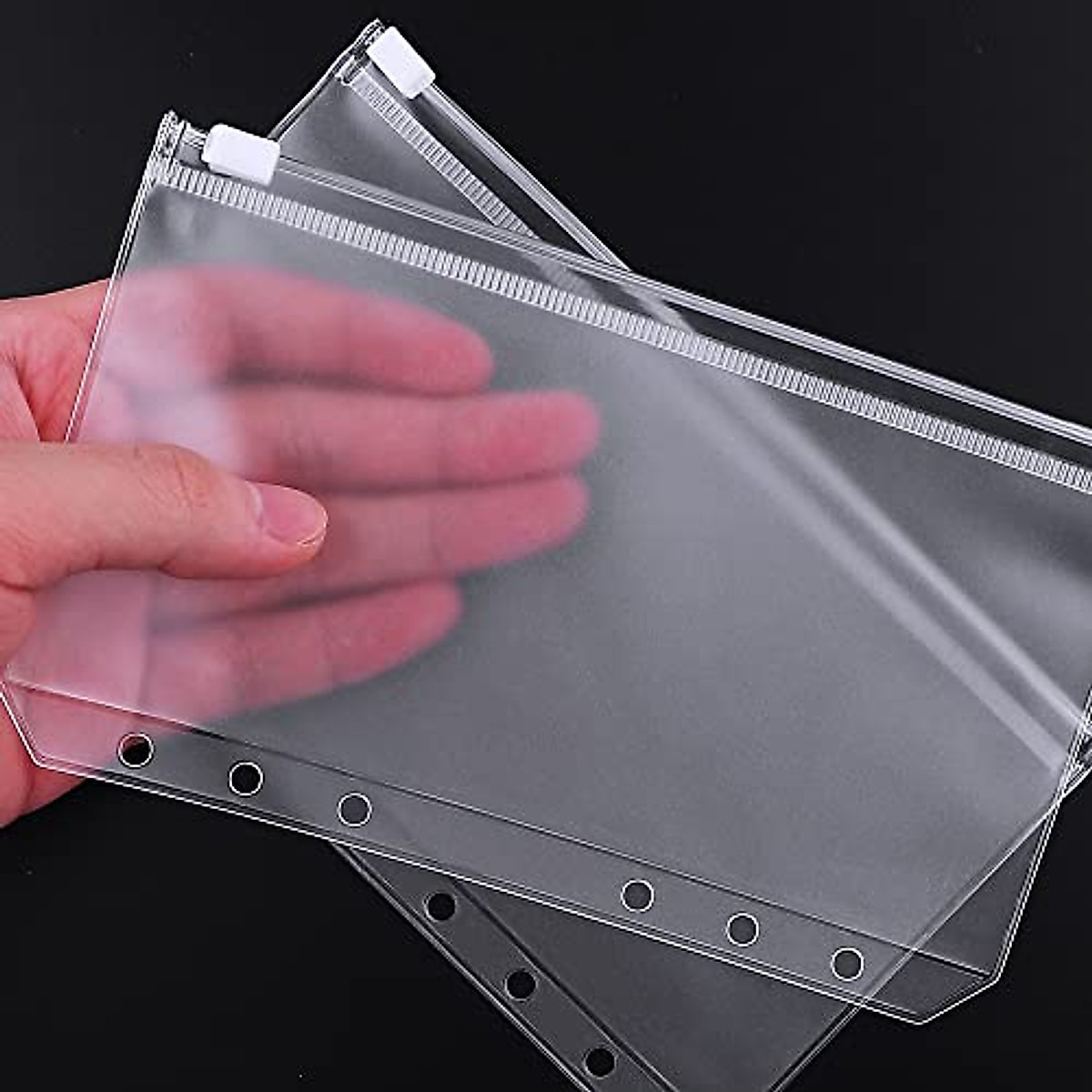 Antner 24PCS Binder Pockets A6 Size 6 Holes Zipper Cash Envelopes Binder Pouch Folders Clear Waterproof PVC Loose Leaf Bags for 6 Ring Binder Notebooks, Documents and Cards