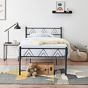 Liink1Ga Twin Bed Frames with Headboard, Twin Bed Frame No Box Spring Needed, No Squeaky, Easy to Assemble Twin Size Bed Frames, Victorian Style