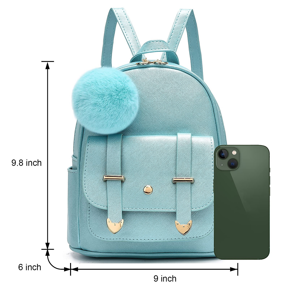 I IHAYNER Girls Fashion Backpack Mini Backpack Purse for Women Teenage Girls Purses PU Leather Pompom Backpack Shoulder Bag Green