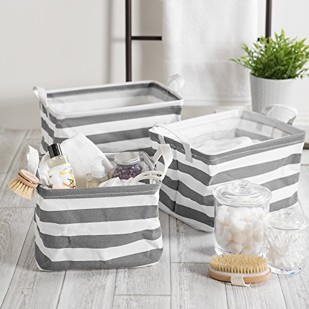 DII Cotton/Polyester PE Coated Assorted Laundry Bins, Assorted Small Bins, Gray