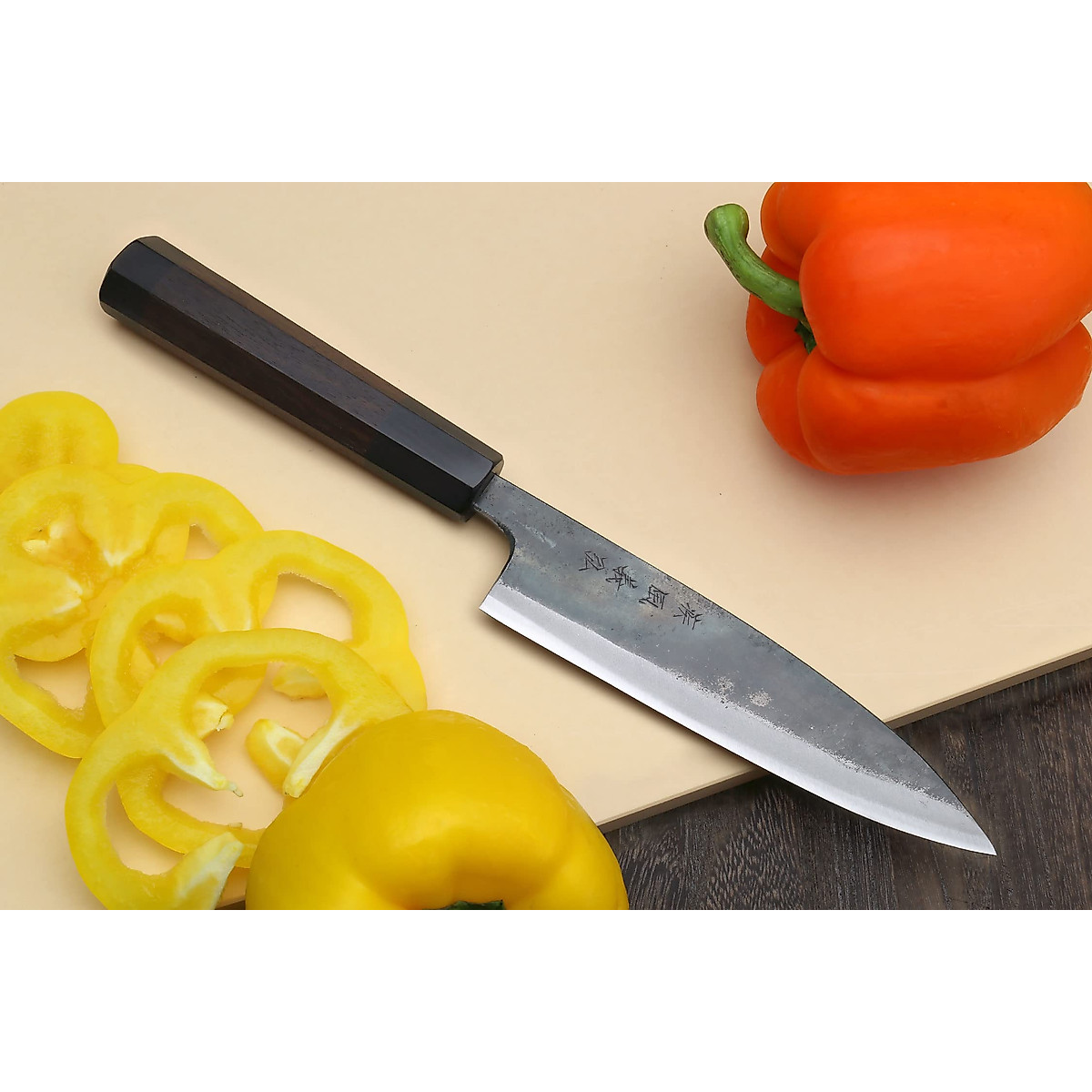 Yoshihiro Mizu Yaki Blue High Carbon Steel #1 Kurouchi Petty Japanese Utility Knife Shitan Handle (6'' (150mm) & No Saya)