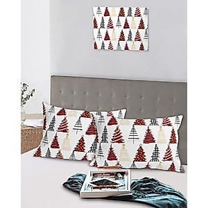 Multi Christmas Tree Pillow Covers Standard Size Set of 2 20x26 Bed Pillow, Plush Soft Comfort for Hair/ Skin Cooling Pillowcases with Envelop Closure Throw Covers Geometric Red Black Plaid Dot