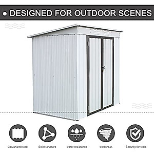 WTRAVEL 6 x 4 FT Outdoor Storage Shed Steel Tool Storage Shed with Lock Metal Garden Shed for Backyard, Patio, Lawn (6 x 4 FT, White)