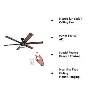 Honeywell Ceiling Fans Kaliza, 56 Inch Indoor Modern LED Ceiling Fan with Light and Remote Control, Dual Mounting Options, 6 Blades with Dual Finish, Reversible Motor - 51036-01 - (Bronze)