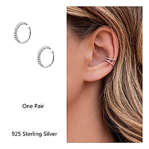 Fake Hoop Earrings CZ Cubic Zirconia Cartilage Earring 925 Sterling Silver Earrings Ear Cuff Huggie Dainty Minimal Conch Piercing Non Pierced Ear Pods Clip on Earrings for Women Silver