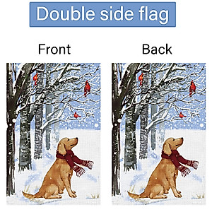 Louise Maelys Winter Garden Flag 12x18 Double Sided, Burlap Small Golden Retriever Dog Cardinal Garden Yard Flags for Winter Seasonal House Holiday Decor (ONLY FLAG)