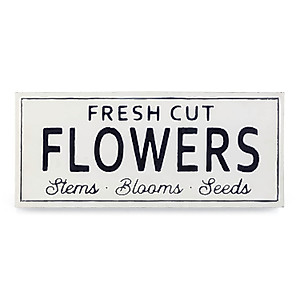 NIKKY HOME Fresh Cut Flowers Sign Vintage Metal Spring Home Decor Hanging Sign for Market Farmhouse Garden Rustic Wall Plaque Decoration Outdoor Indoor Exterior, 24.02 x 0.67 x 10.04 Inches, White