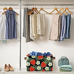 Wild Strawberries Flowers Leaves Storage Basket Bins Foldable Laundry Hamper Toy Storage Bins Box Organizer for Playroom Living Bed Room Office Clothes Nursery,2 pcs