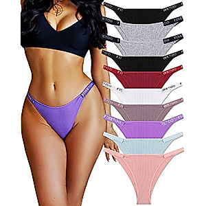 FINETOO Womens Underwear Cotton High Cut String Bikini Panties Low Rise Hipster Ladies Sexy Cheeky Underwear Pack