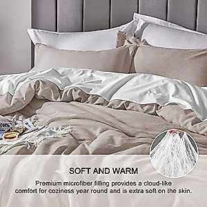 CozyLux King Size Comforter Set - 3 Pieces Warm Taupe Soft Luxury Cationic Dyeing Bedding Comforter for All Season, Breathable Lightweight Fluffy Bed Set with 1 Comforter and 2 Pillow Shams