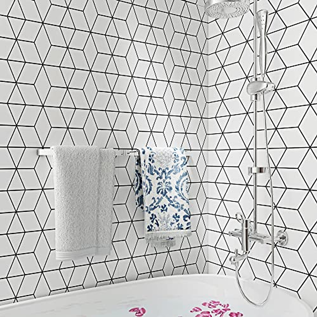ReWallpaper 17.7X276 Self Adhesive Wallpaper Roll Geometric Peel and Stick Wallpaper Black and White Design Patterned Contact Paper for Cabinets Counter Cupboard Door Closets Drawers Neutral Vinyl