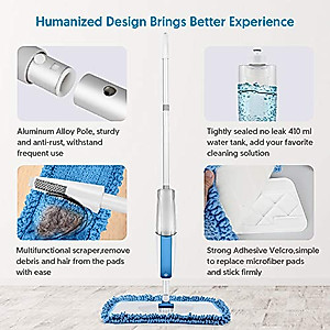 MANGOTIME Microfiber Spray Mop for Floor Cleaning - Hardwood Floor Mop Dry Wet Mop for Hardwood Wood Laminate Tile Vinyl Kitchen Dust Mop with 3 Reusable Washable Mop Pads 410ml Refillable Bottle