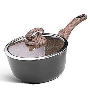 Ecowin 3 Quart Saucepan with Lid, Non Stick Small Sauce Pot with Pour Spout, Nonstick Granite Coating Small Pot with Bakelite Handle, Induction Compatible, Dishwasher and Oven Safe, PFOA Free
