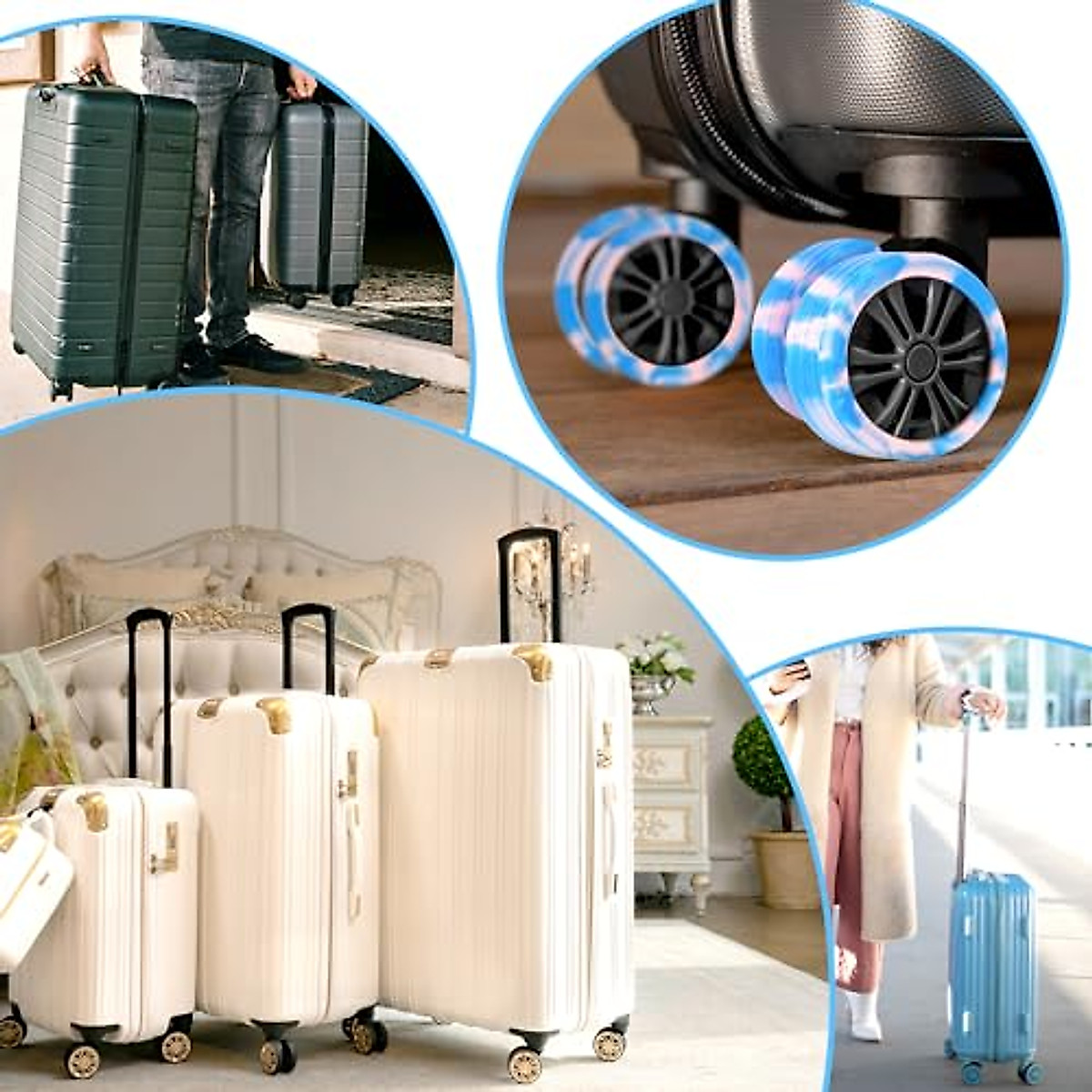 lasuroa 8pcs Luggage Wheel Covers, Portable Silicone Luggage Wheel Protector Covers Noise-Proof Luggage Spinner Wheel Covers for Most 8 Caster Luggage, Blue + Pink