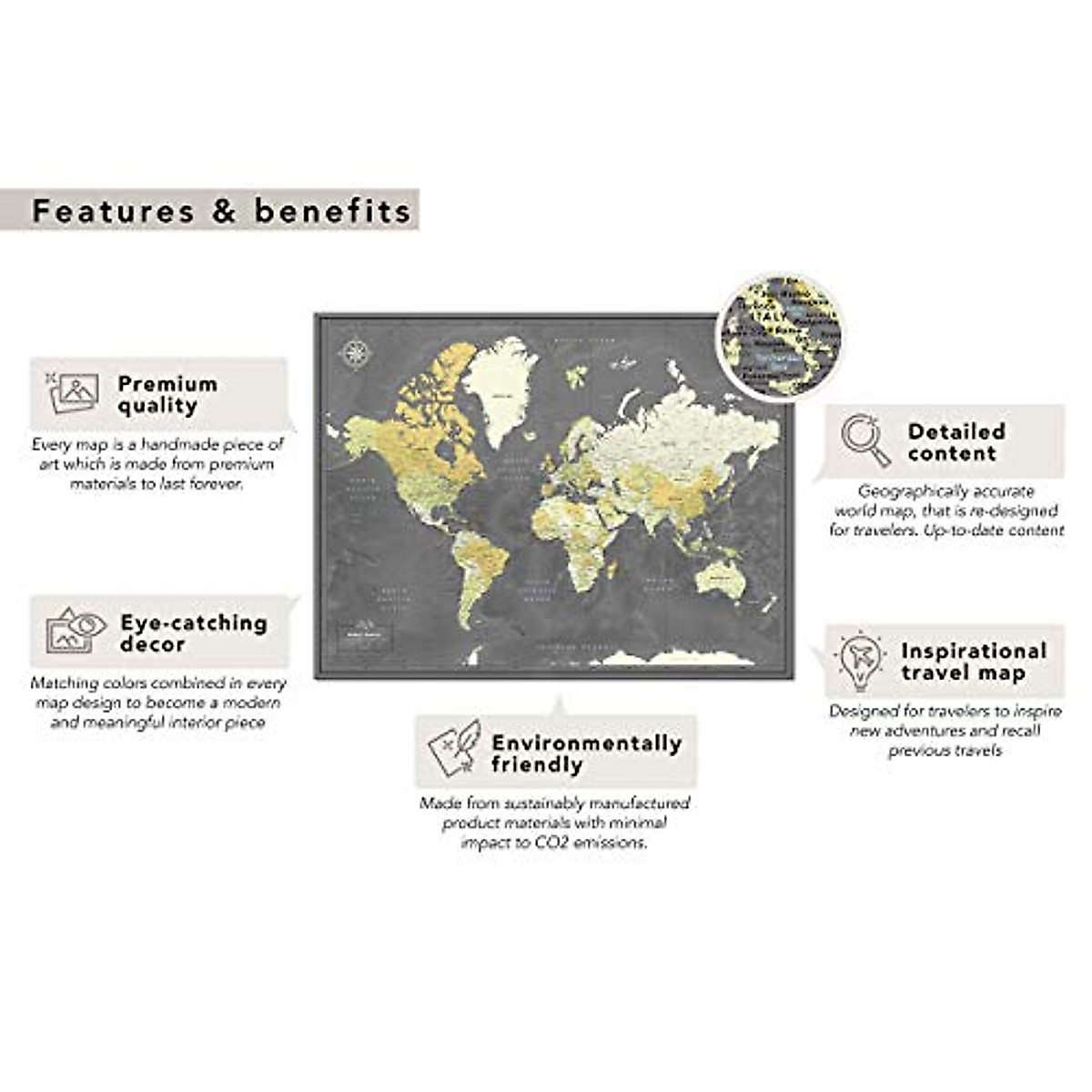 World Map Poster with Pins for Travel Tracking | Push Pin Travel Map Poster for travel tracking (32 x 24)