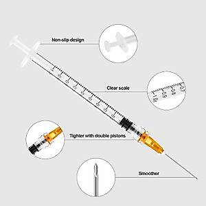 1ml/cc Disposable Syringe with 25 Gauge 1 Inch,Individual Package,Pack of 20
