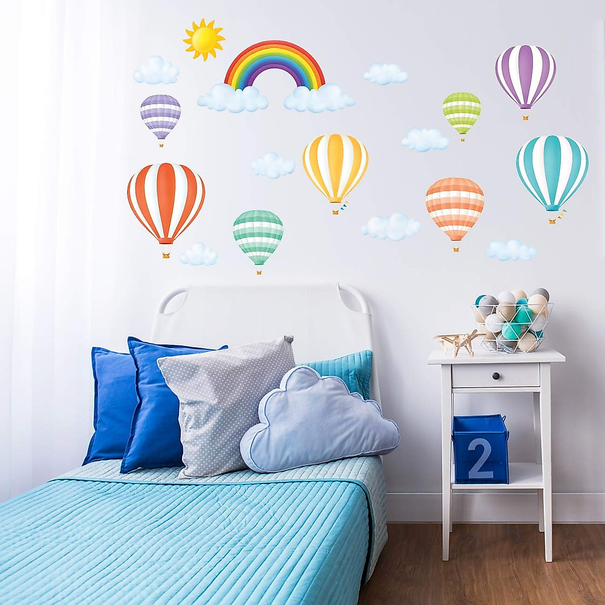 DECOWALL DS8-1801 Rainbow and Hot Air Balloons Kids Wall Stickers Wall Decals Peel and Stick Removable Wall Stickers for Kids Nursery Bedroom Living Room d?cor