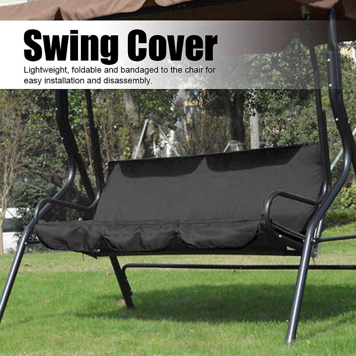 3 Seats Swing Chair Hammock Seat Cushion Cover, 59.1x19.7x3.9 inch Garden Courtyard Outdoor Waterproof Polyester Taffeta Swing Seat Cover (Black)