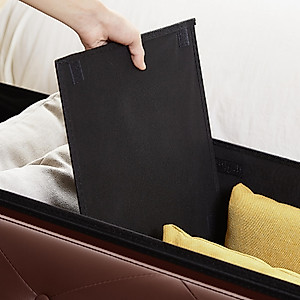 VECELO 43'' Folding Storage Ottoman, End of Bed Bench, Tufted Faux Leather Chest for Living Room, Utility Room, Hallway, Holds up to 660 lb, Easy to Assemble, Black