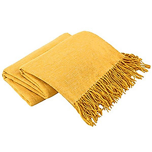 Solid Soft Yellow Throw Blanket with Fringe Tassel - 50" x 60", Light Yellow Throw Blanket, Mustard Yellow Throw for Couch and Bed, Autumn & Fall Patio Throw Blanket, Perfect for Outdoor and Indoor