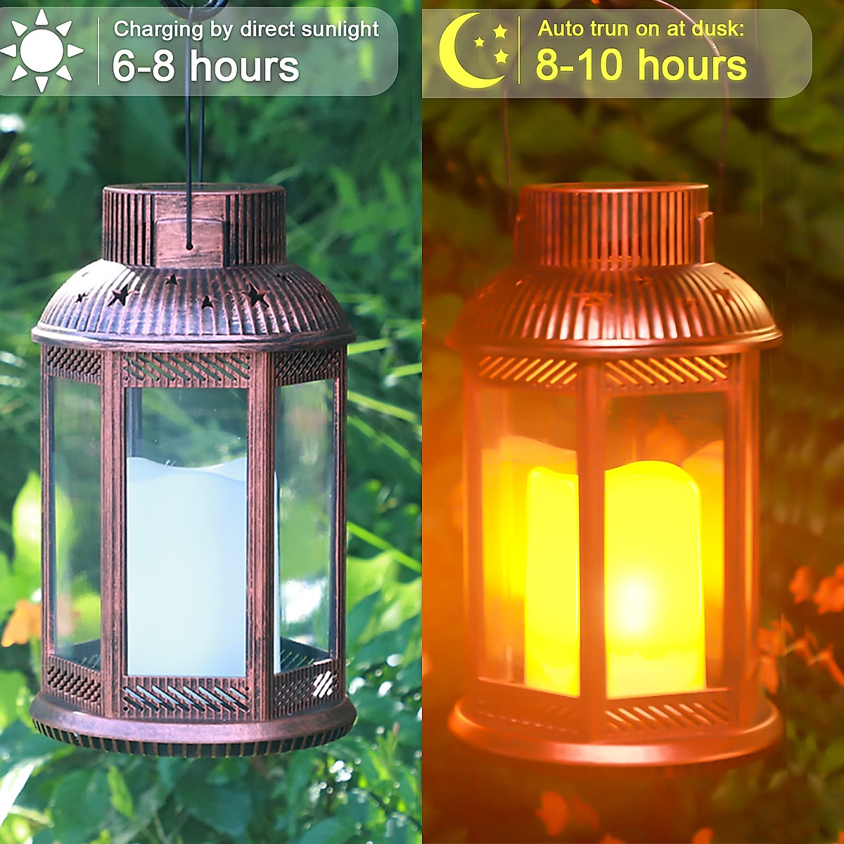 ANTING Solar Lantern, Outdoor Garden Hanging Lanterns, Waterproof LED Flickering Flameless Candle Mission Lights for Table, Outdoor, Party Decorative