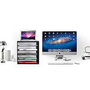 Veesun Paper Letter Tray Organizer, Mesh Desk File Organizer with 6 Tier Shelf Sorter, Black Desktop Organizer