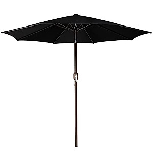 Blissun 9' Outdoor Patio Umbrella, Outdoor Table Umbrella, Yard Umbrella, Market Umbrella with 8 Sturdy Ribs, Push Button Tilt and Crank (Black)