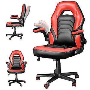 MUZII Office Desk Chairs, Computer Gaming Chairs, Desk Chair with Padded Armrests and Flip-up Armrests Video Game Chairs for Teens, Red