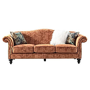 Acanva Collection Mid-Century Vintage Velvet Camelback Living Room Sofa, 3 Piece Set, Tangerine