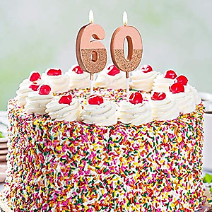 BBTO 60th Birthday Candles Glitter Cake Numeral Candles 60th Birthday Cake Topper Decoration for Birthday Wedding Anniversary Celebration Favor, Rose Gold