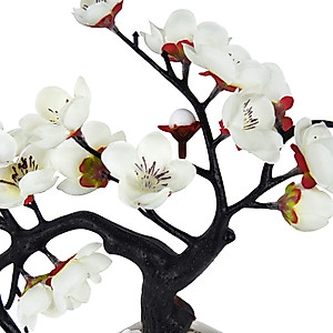 Artflower Plum Blossom Artificial Silk Flowers 2 Pack Simulation Flower with Ceramic Vase Fake Plant Potted Arrangement for Home Wedding Office DIY Living Room Party Garden Decoration (White)