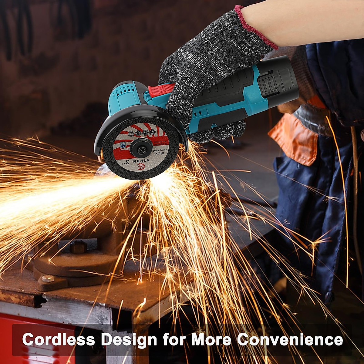 GIFZES 12V Cordless Angle Grinder Kit,3-Inch Battery Powered Angle Grinder Brushless,19500rpm Electric Grinding Tool Mini Grinder Handheld Cutter with 2pcs 1500mAh Batteries and 2 Cutting Discs