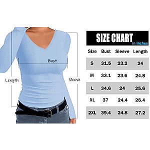 Afibi Women Ribbed Long Sleeve V Neck Slim Fit Stretchy Basic T Shirts Tops (Medium, Sky Blue)