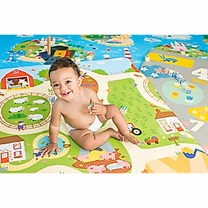 Baby Care Play Mat - Playful Collection (Busy Farm, Medium) - Play Mat for Infants – Non-Toxic Baby Rug – Cushioned Baby Mat Waterproof Playmat – Reversible Double-Sided Kindergarten Mat