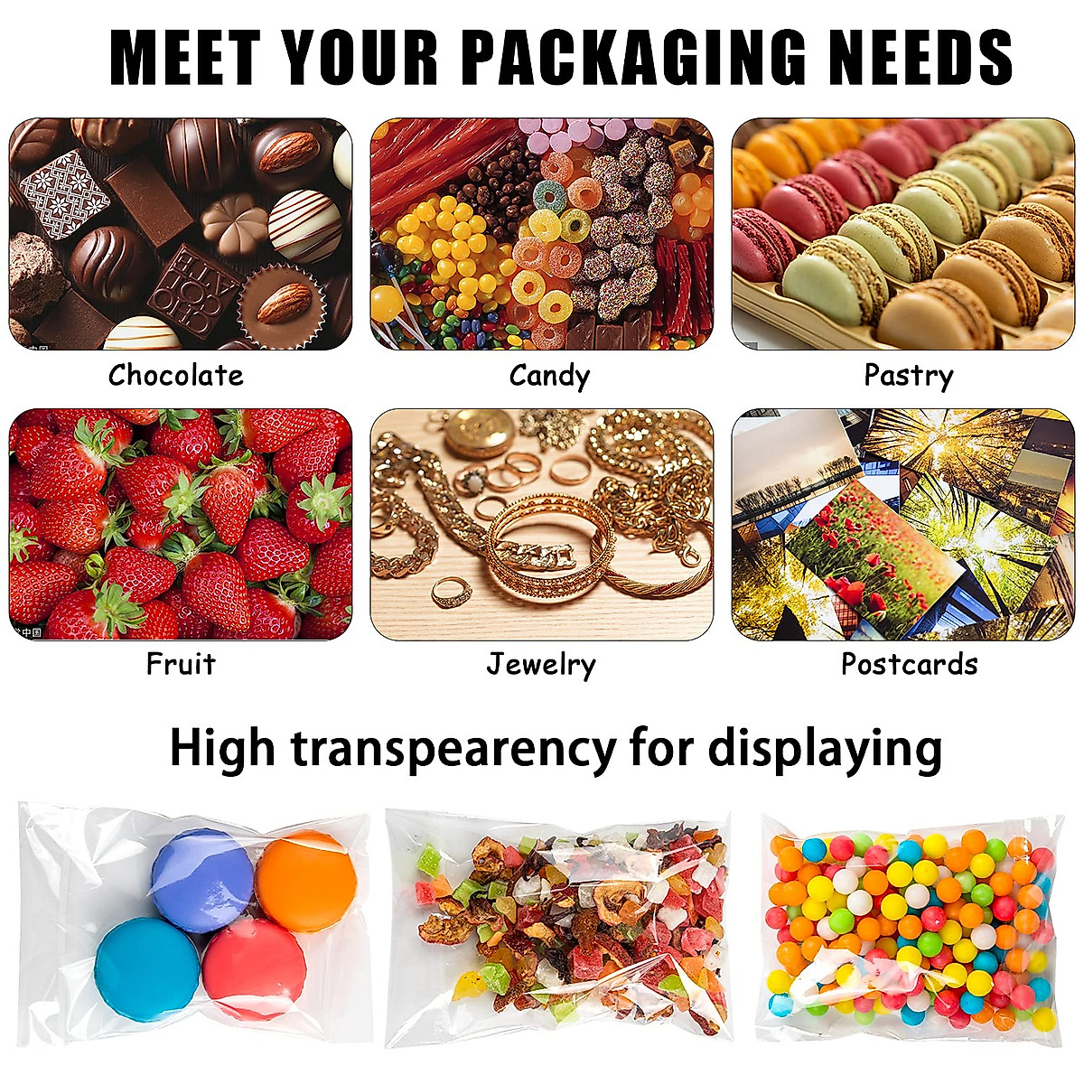 Labeol Flat Bottom Cellophane Bags 100Pcs Treat Bags with Ties 8X11 6X9 Cellophane Gift Bags Clear Goodie Bags for Packaging Favor Cookie Candy Gift Wrapping Easter