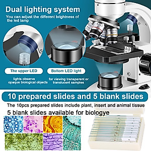 Woehrsh Microscope for Adults WF10x and WF25x eyepieces, 40X-2000X Magnification USB Camera, Microscope for Adults Suitable for Laboratory School Home Education.