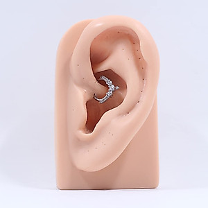 FANSING 16g Septum Jewelry 8mm Septum Rings for Women 316L Surgical Steel Daith Clicker Silver CZ 8mm Daith Jewelry 16 Gauge Teardrop Septum Piercing Jewelry Hypoallergenic