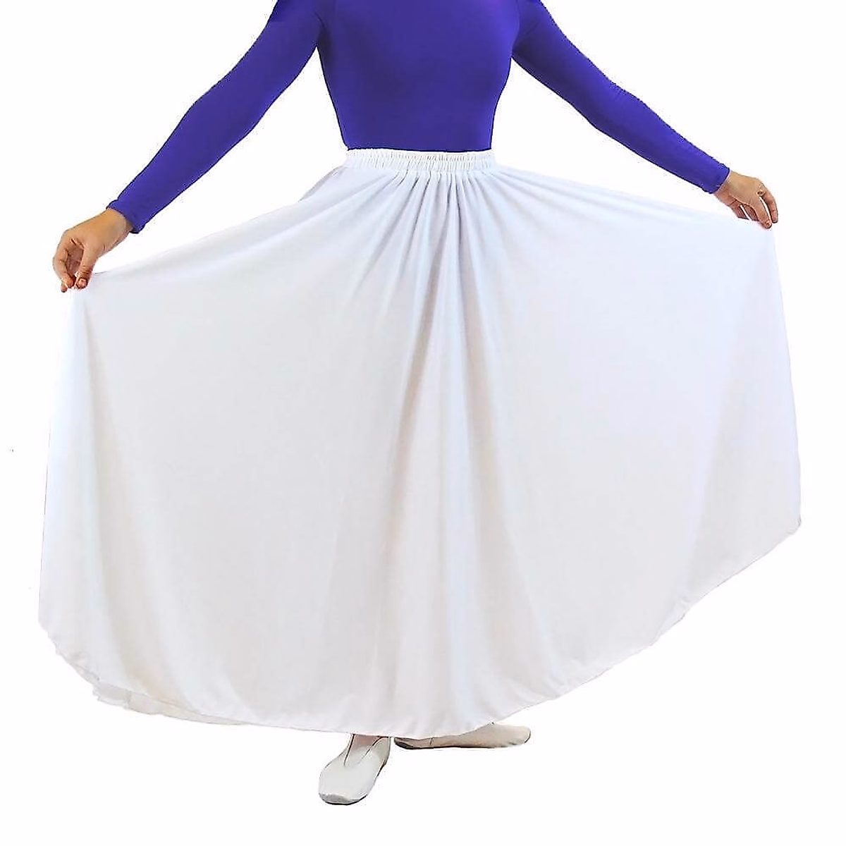 Danzcue Womens Long Full Circle Dance Skirt, White, S-M