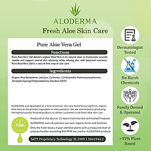 Aloderma 99% Organic Aloe Vera Gel for Face Made within 12 Hours of Harvest - Natural Hydrating Pure Aloe Vera Gel for Soothing Skincare - Moisturizing Aloe Gel for Skin, Face, & Sensitive Skin, 4oz
