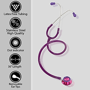 Acoustic Stethoscope for Doctors and Medical Students, Adult, Lightweight Chest Piece, Flexible Jointless Tube & Soft Sealing Ear Knobs Micro Al (PURPLE)