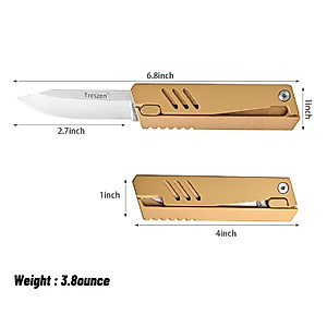Treszen 6.9 Inch, Fishing Camping Folding Knife, Pocket Knife Outdoor Utility Knife (Gold)