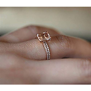 SUKKCCNO 18K Rose Gold Plated Shiny Full Diamond Rings Set Anniversary Cubic Zirconia Topaz Rings Wedding Bands Engagement Bridal Rings Set for Women (2Pcs) (9)