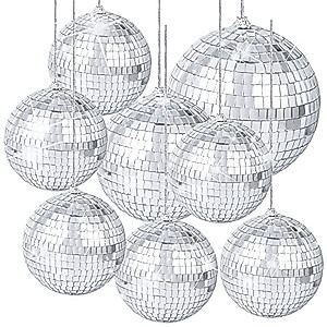 Ujuuu 8 Pieces Mirror Disco Balls Silver Hanging Disco Light Mirror Ball for Retro Party, Fun Party, Home Bands Decorations